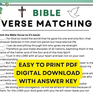 Bible Verse Matching Game! Instant Digital Download PDF Printable 12 ...