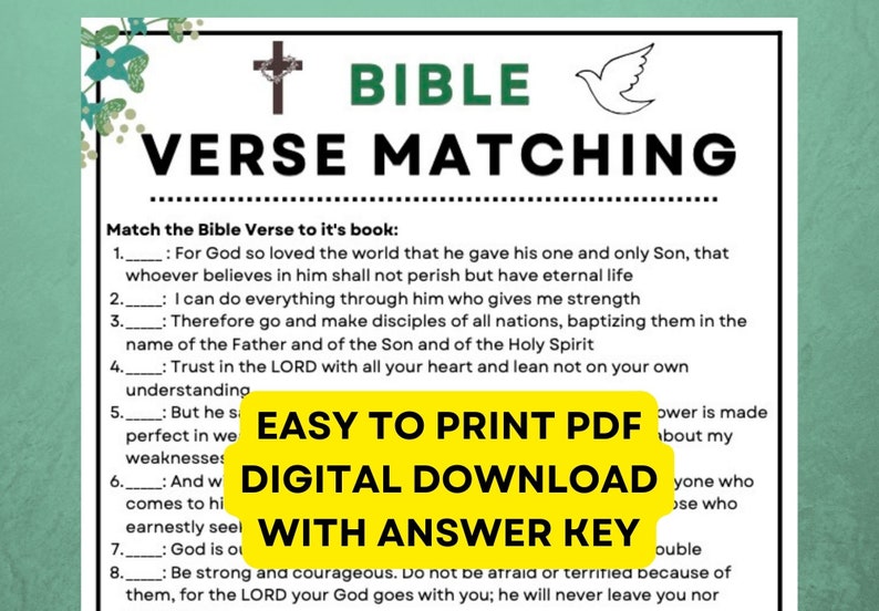 Bible Verse Matching Game! Instant Digital Download PDF Printable 12 ...