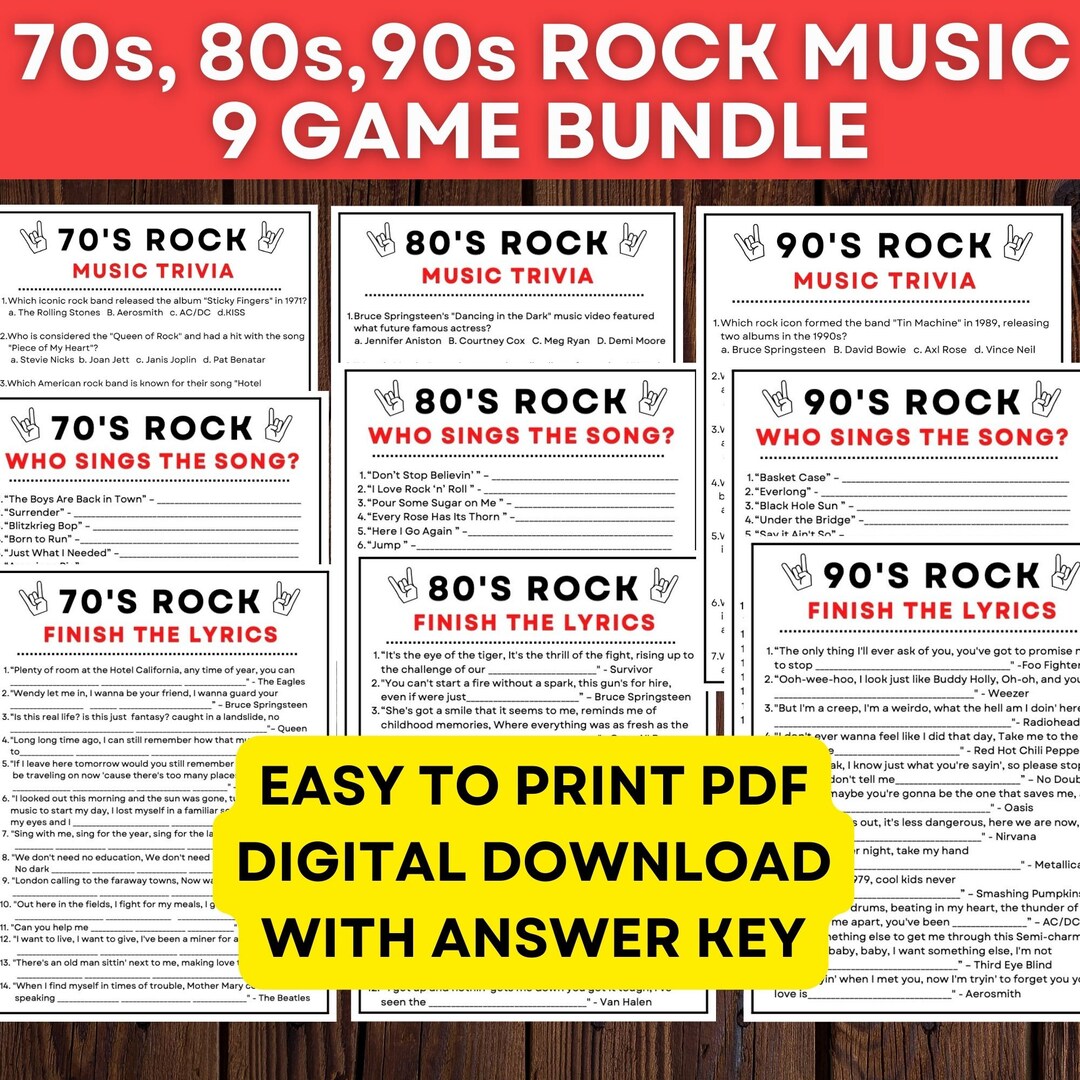 Ultimate Rock Music Bundle - 70s, 80s, 90s, Classic Rock Trivia, Finish ...