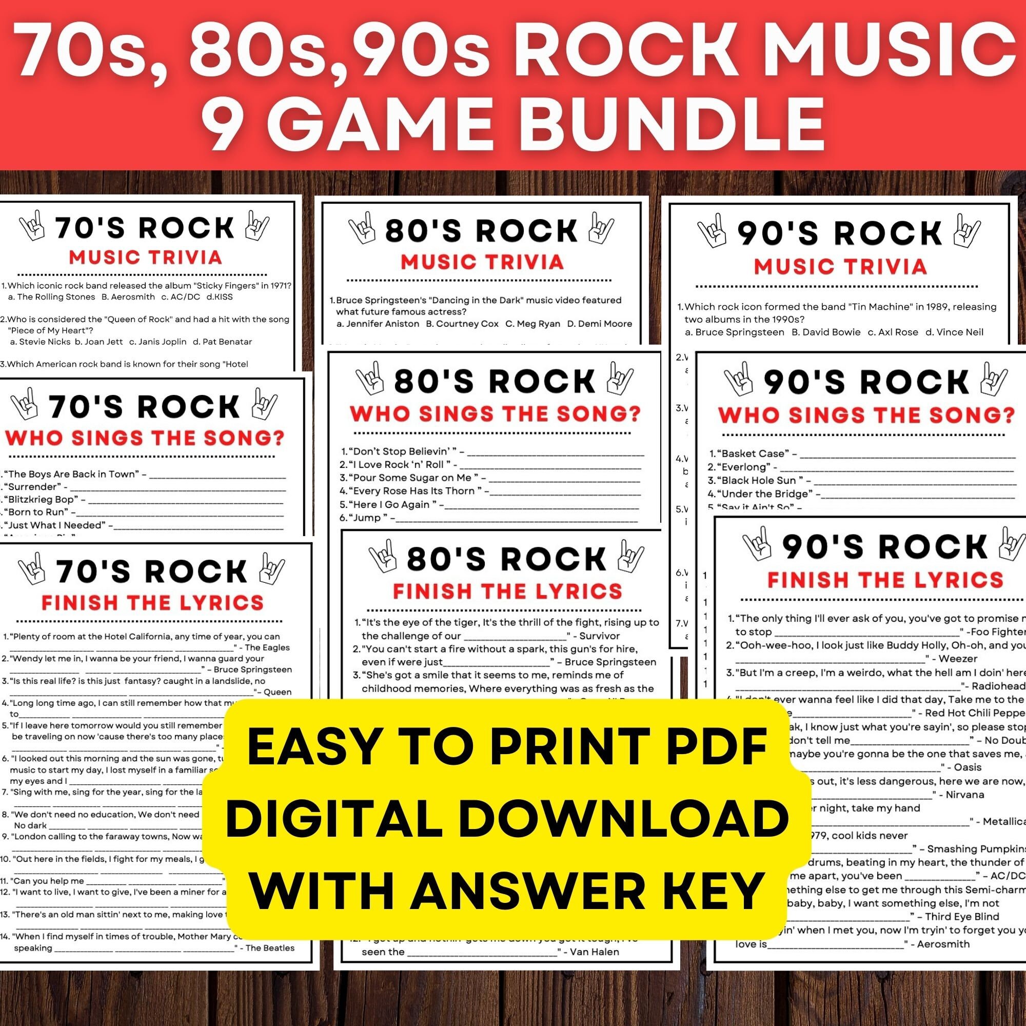 Ultimate Rock Music Bundle - 70s, 80s, 90s, Classic Rock Trivia, Finish ...