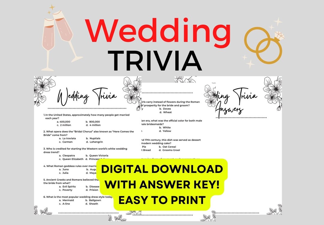 Wedding Trivia With Answer Key! Instant Digital Printable PDF Download ...