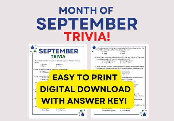 September Trivia With Answer Key Digital Download Instant - Etsy
