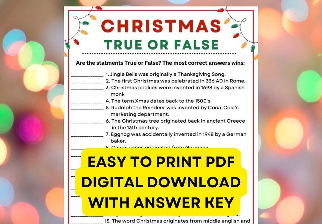 Christmas True or False Activity Game! PDF Instant Digital Download for ...