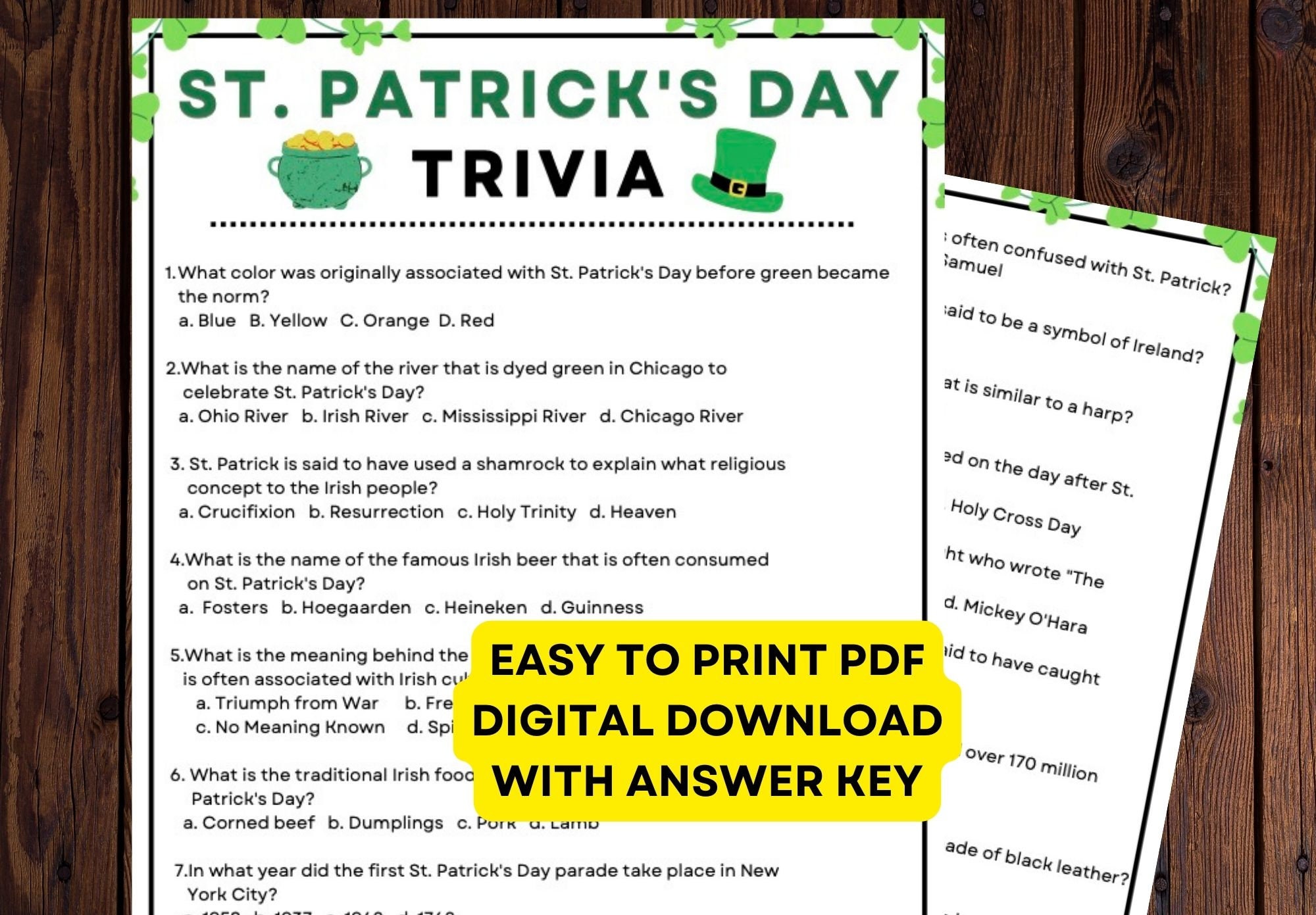 St. Patrick's Day Irish Trivia Game! Instant Digital Download PDF ...