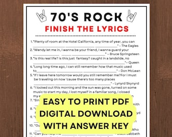 80s Rock Music Game Finish the Lyrics! Digital PDF Instant Printable ...