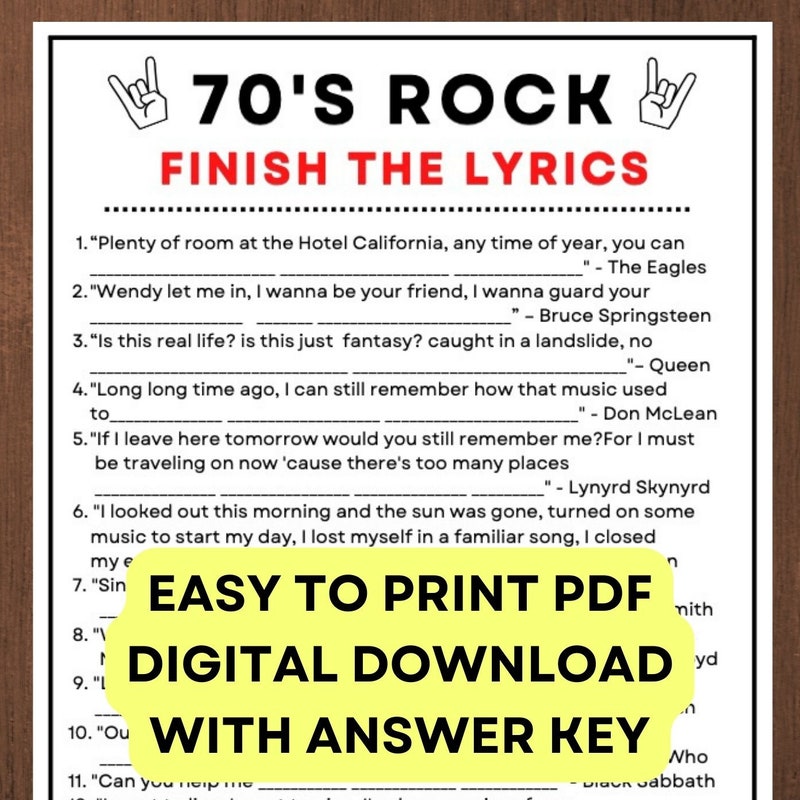 Classic Rock Lyrics - Etsy