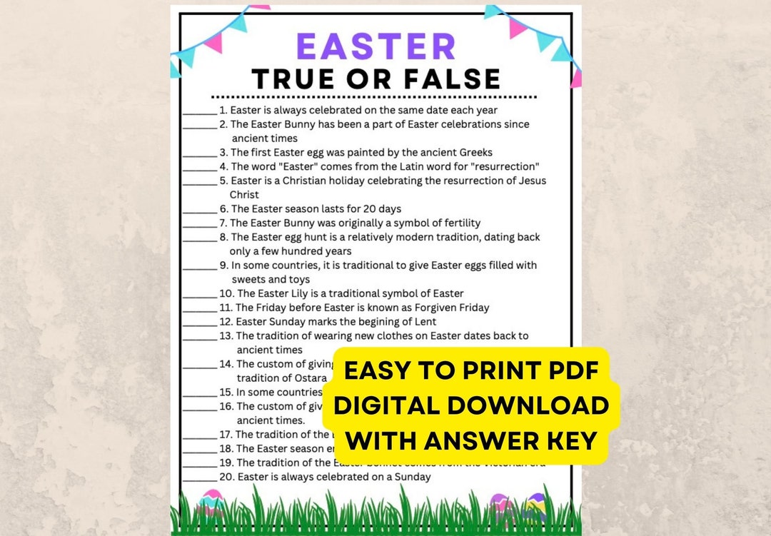 Easter True or False Trivia Game! Instant Digital Download PDF ...