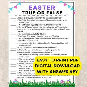 Easter True or False Trivia Game! Instant Digital Download PDF ...