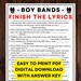 Boy Bands Finish the Lyrics Game! Digital PDF Instant Printable Trivia ...