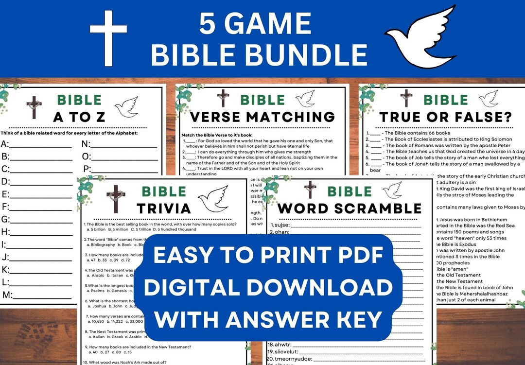 Bible Games Bundle! 5 Games: Trivia, True or False, Bible Verse ...
