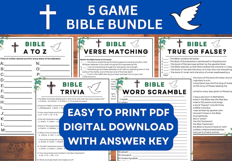 Bible Games Bundle! 5 Games: Trivia, True or False, Bible Verse ...