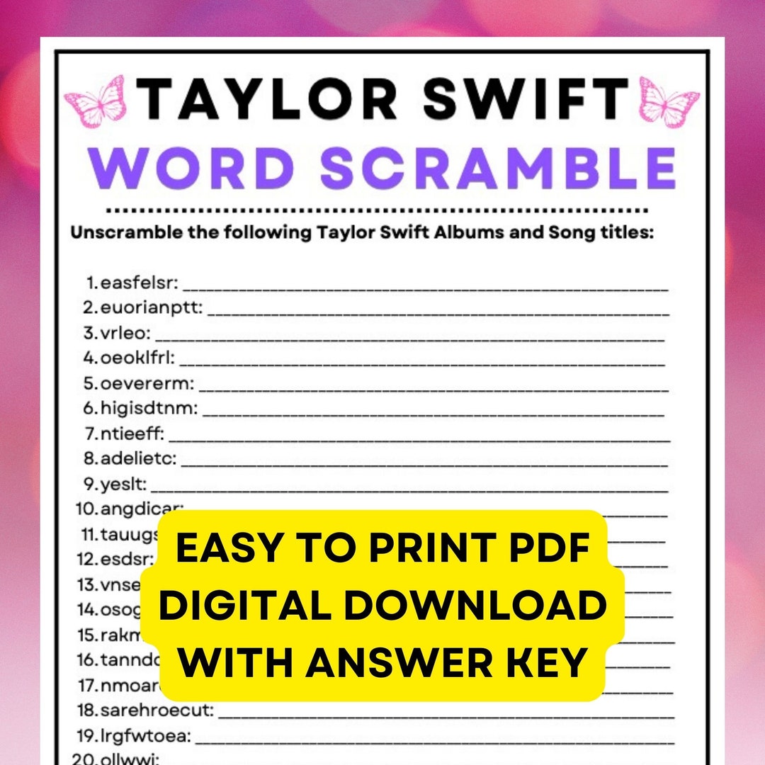 Taylor Swift Word Scramble Game! PDF Digital Instant at Home Download ...