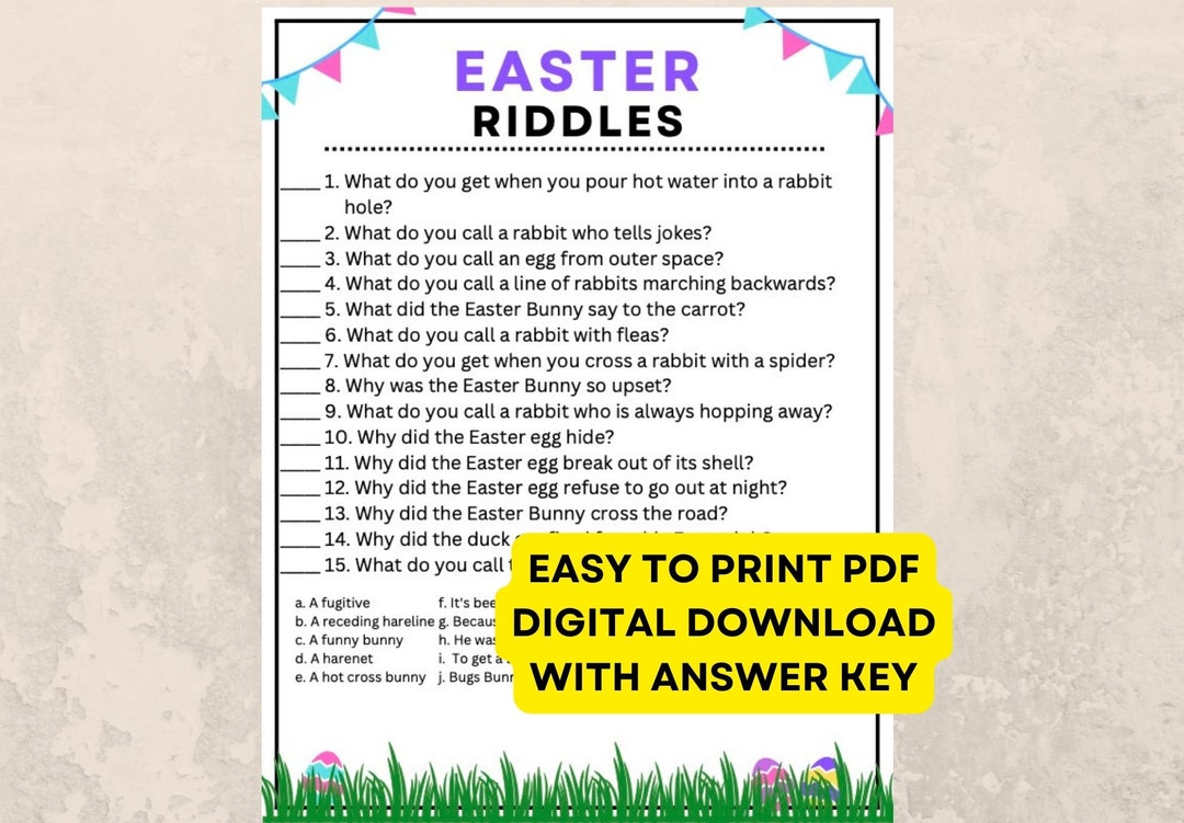 Easter Riddles Game! Instant Digital Download PDF Printable 15 ...