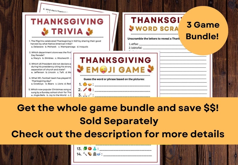 Thanksgiving Emoji Game! PDF Printable Digital Instant Download, Adult ...