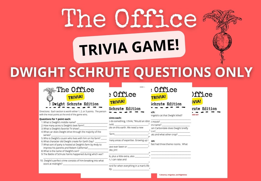The Office Trivia Game - Dwight Schrute Edition! 4 Pages, 3 Rounds, 25 ...