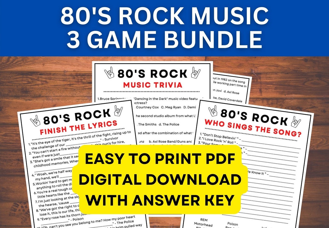 80s Rock Music 3 Game Bundle! Digital PDF Instant Printable Trivia Game ...