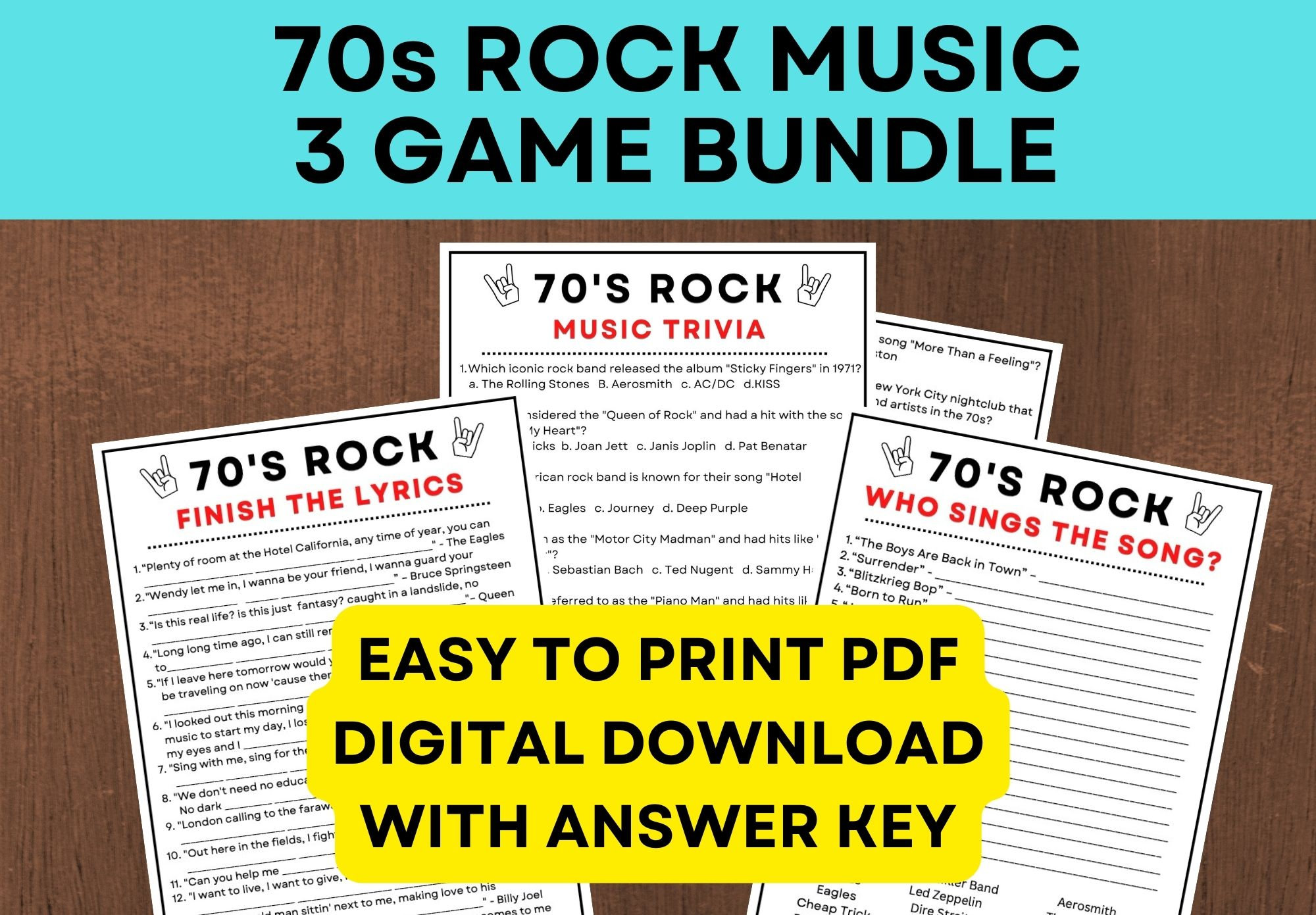 70s Rock Music 3 Game Bundle! 70s Rock Trivia, Finish the Lyrics, and ...