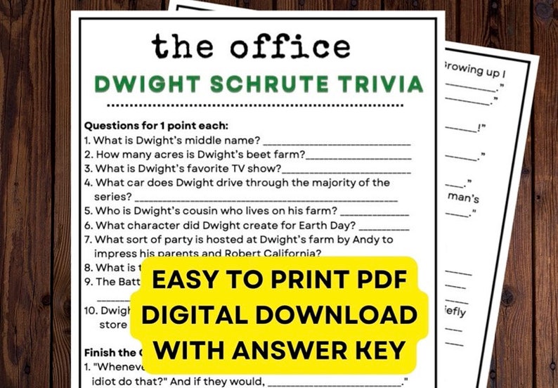 The Office Trivia - Dwight Questions! PDF Instant Digital Print at Home ...