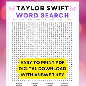 Taylor Swift Word Search Game! PDF Digital Instant at Home Download ...