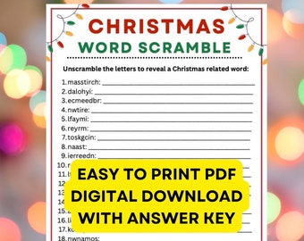 Christmas Word Scramble Word Game With Answer Key Printable - Etsy