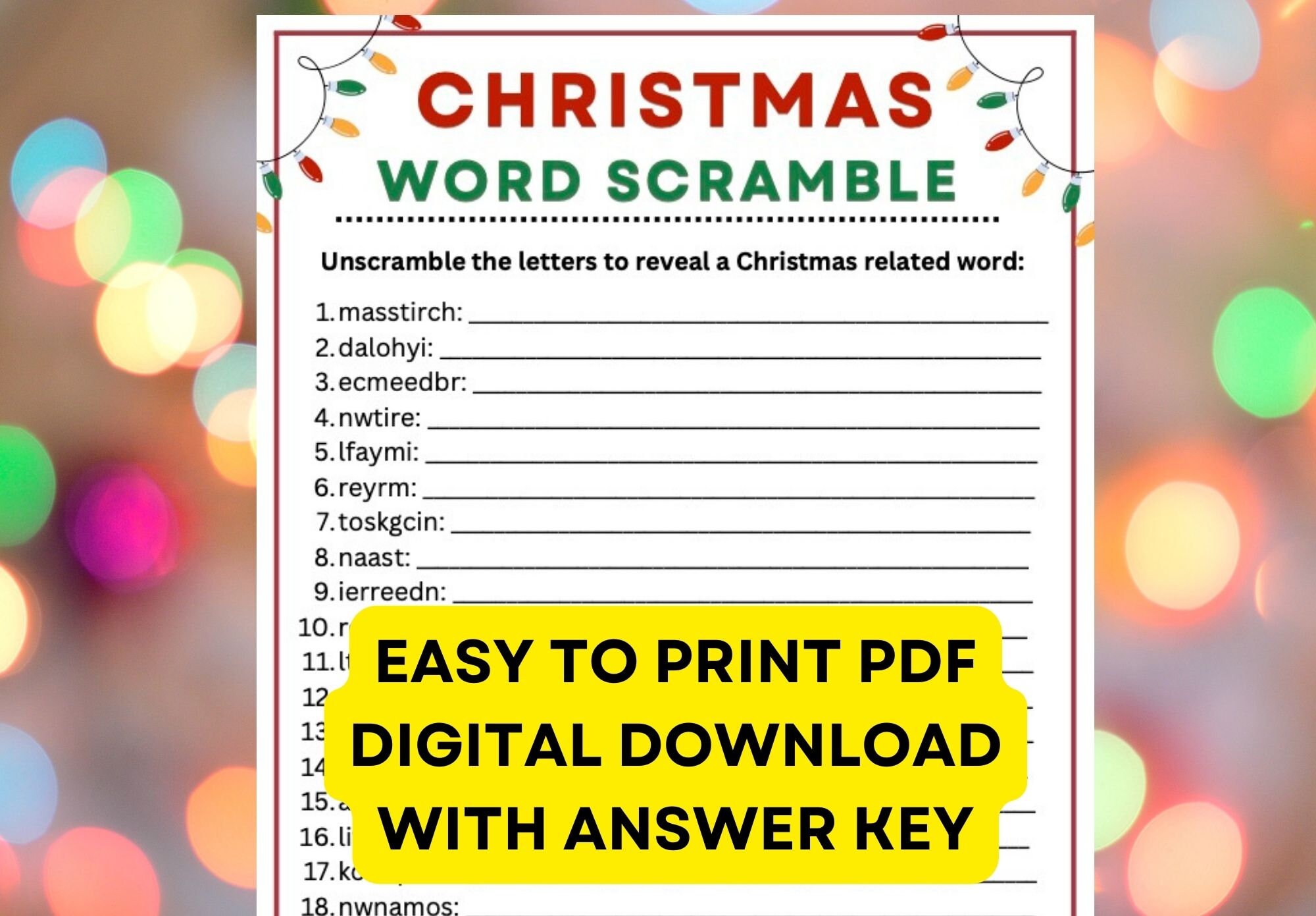 Christmas Word Scramble Activity Game With Answer Key! PDF Instant ...