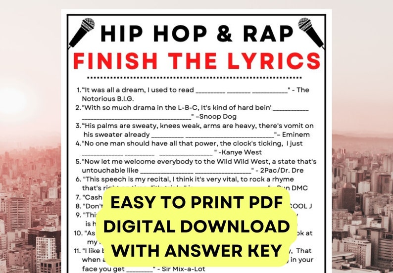 Hip Hop and Rap Game Bundle! 4 Games Include Trivia, Name Game, Finish ...
