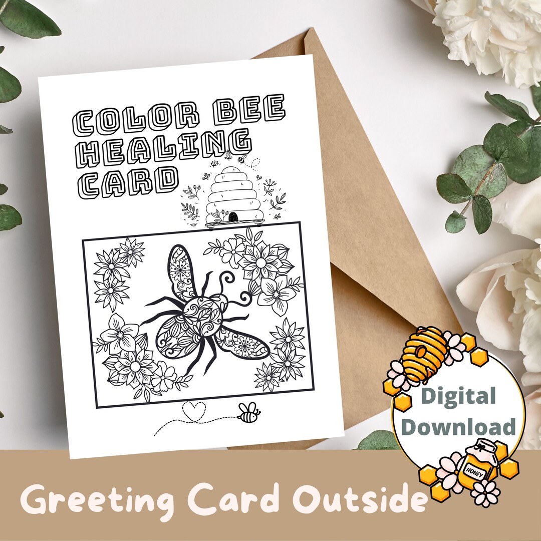 Coloring Bee Healing Card, Printable Get Well Card, Gift Card, Get Well ...