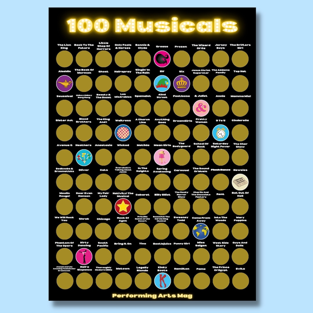 100 Musicals Scratch off Poster - Etsy UK