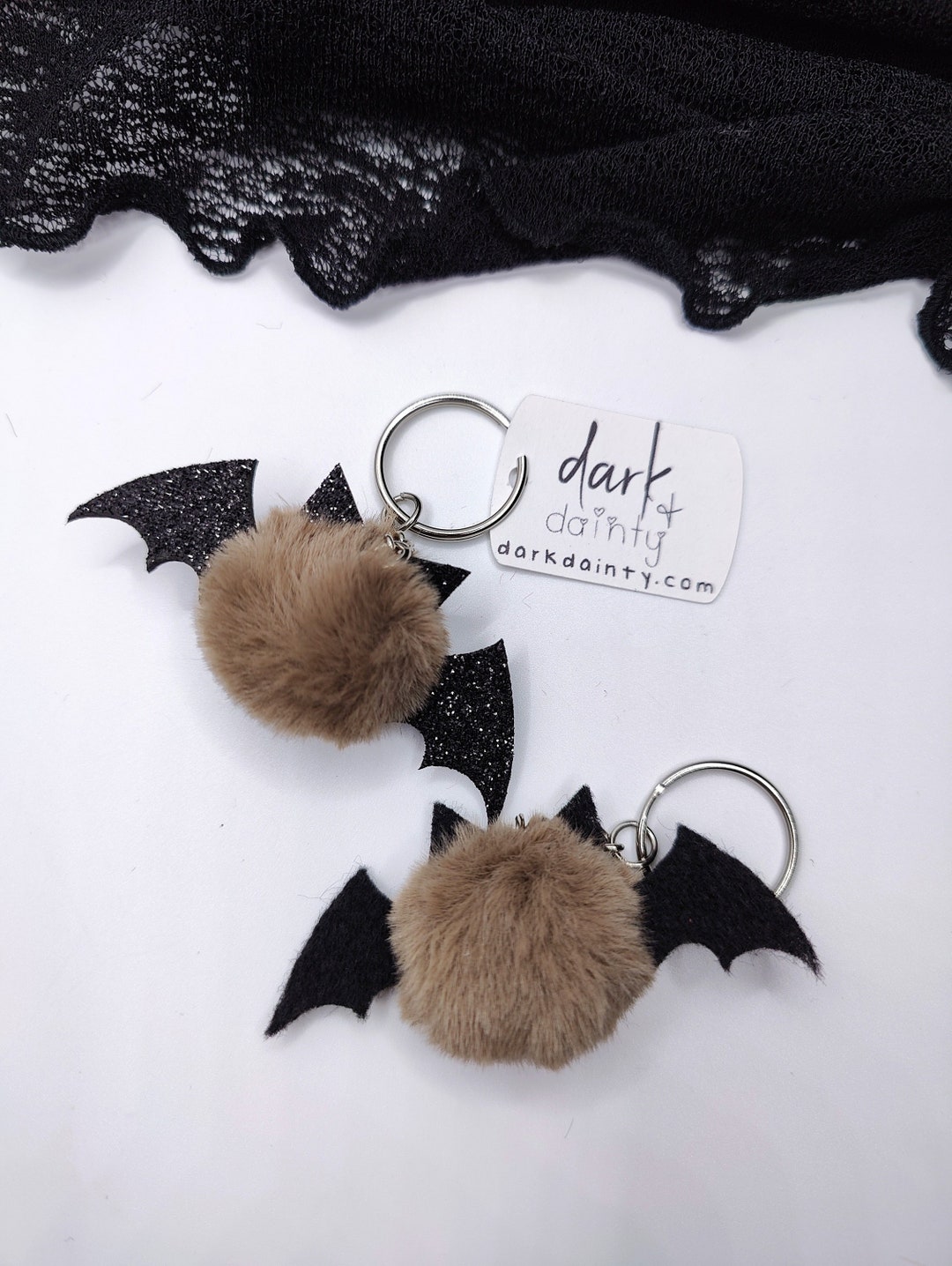 Mini Fuzzy Brown Bat Keychain 3"x1" Purse Charm - Gothic Witchy ...
