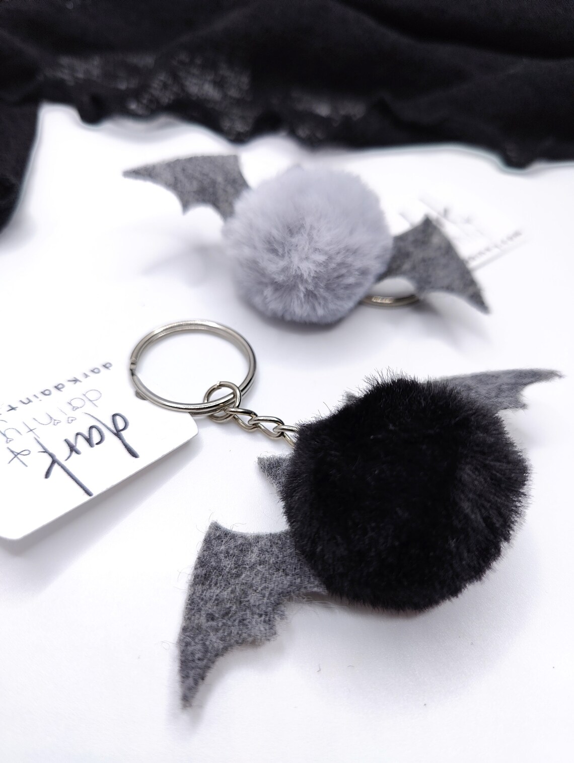 Mini Fuzzy Soft Bat Keychain 3"x1" Purse Charm - Gothic Witchy ...