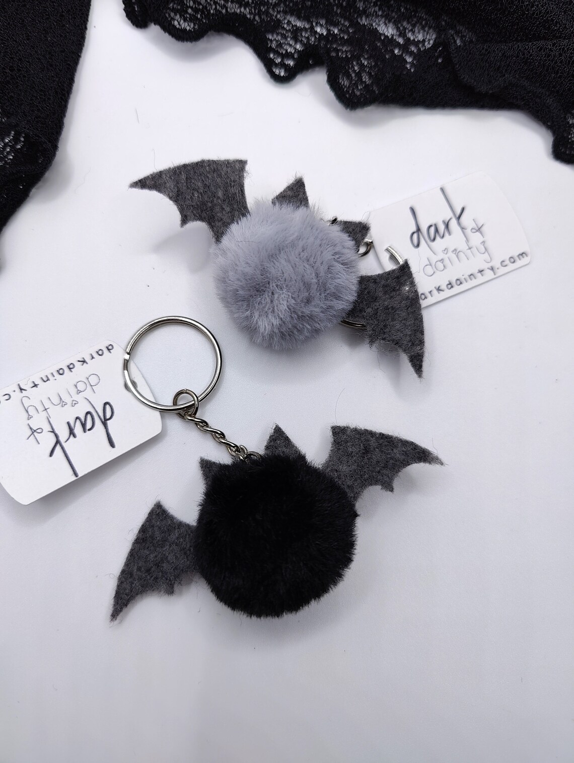 Mini Fuzzy Soft Bat Keychain 3"x1" Purse Charm - Gothic Witchy ...