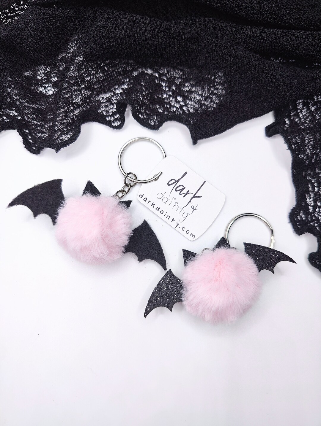 Pink Fuzzy Bat Keychain: Gothic Halloween Accessory - Etsy