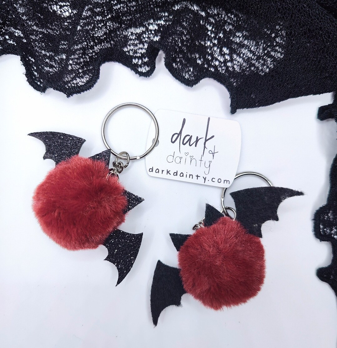 Mini Fuzzy Red Bat Keychain: Gothic Glitter Purse Charm - Etsy