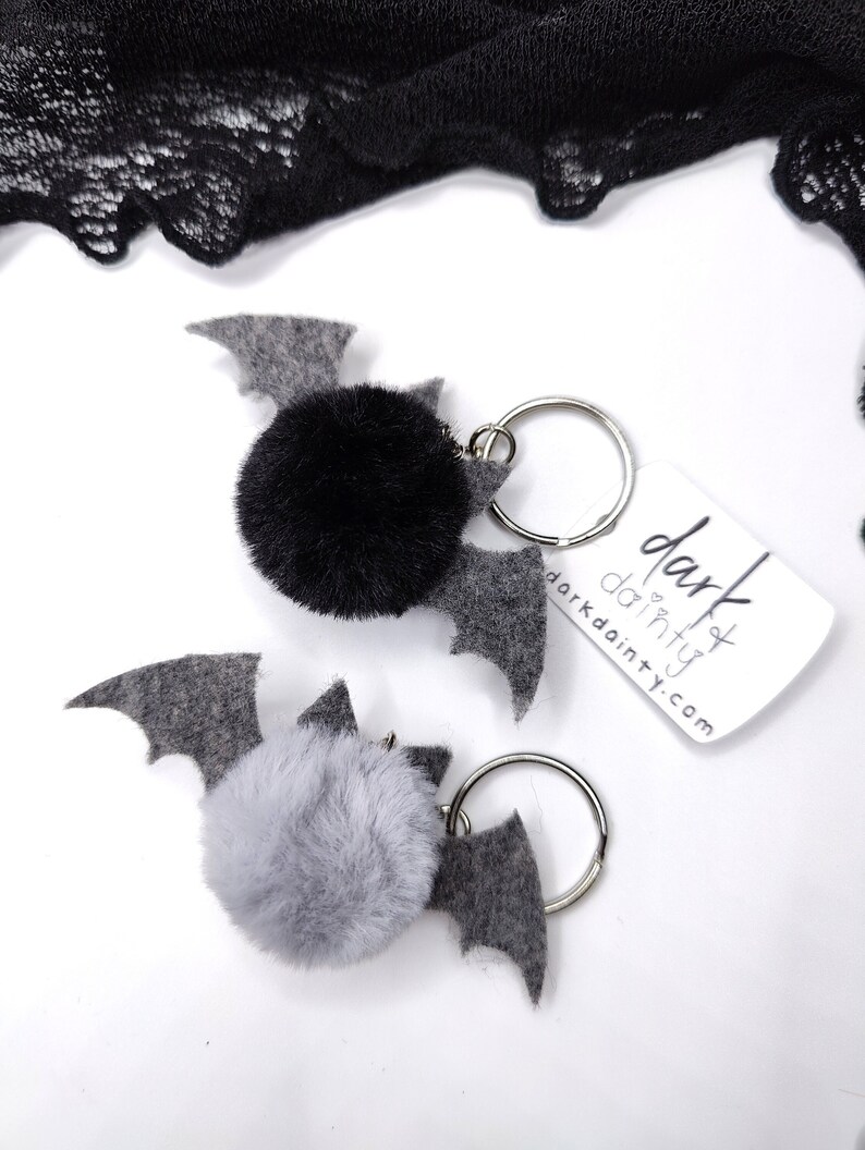 Mini Fuzzy Soft Bat Keychain 3"x1" Purse Charm - Gothic Witchy ...