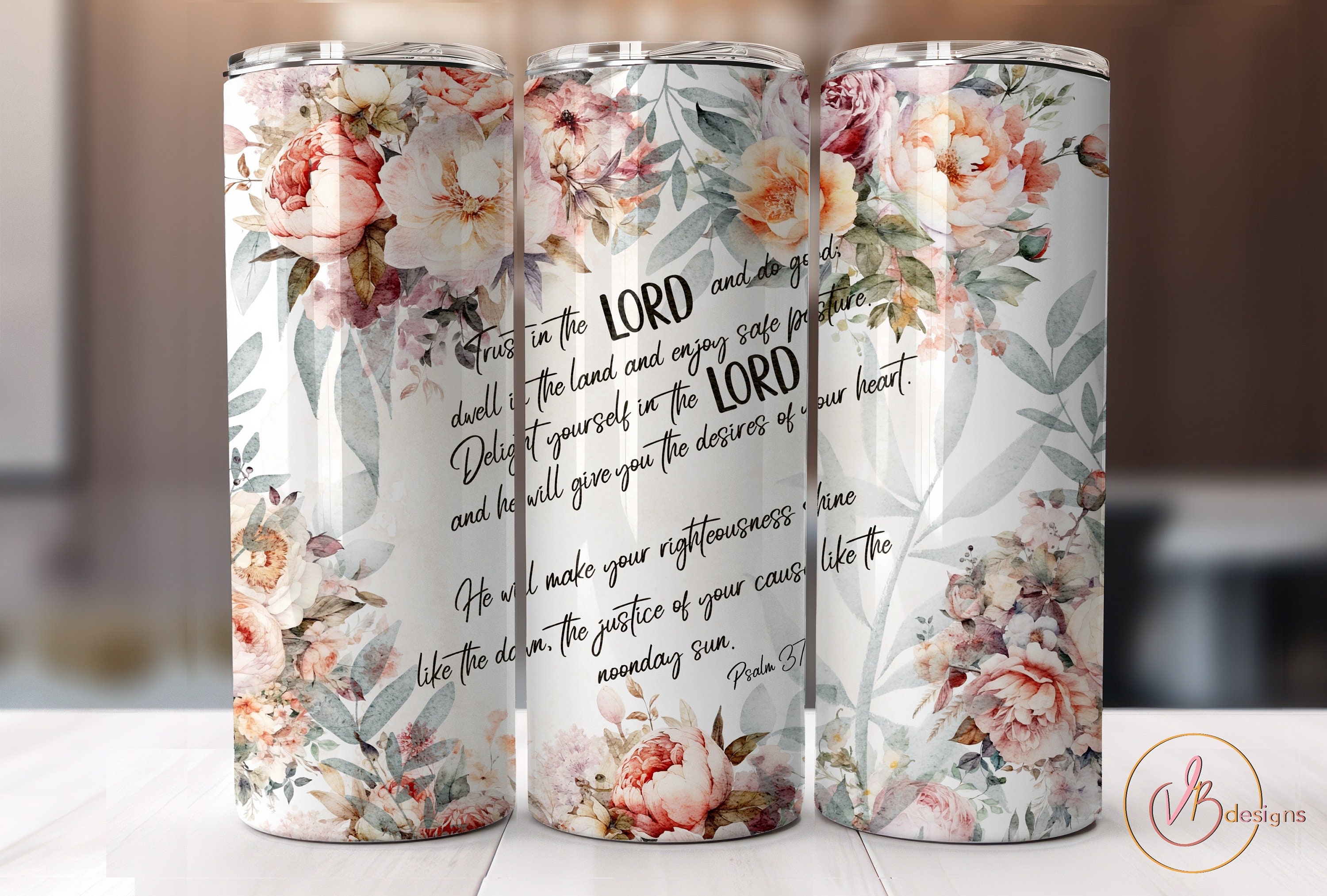 Bible Verse Psalm 37, 20 Oz Skinny Tumbler Christian Tumbler Wrap ...