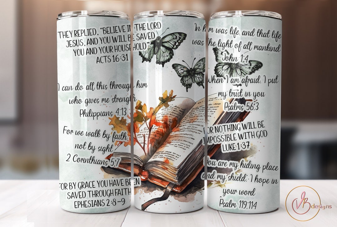 Bible Verses 20 Oz Skinny Tumbler Christian Tumbler Wrap PNG ...