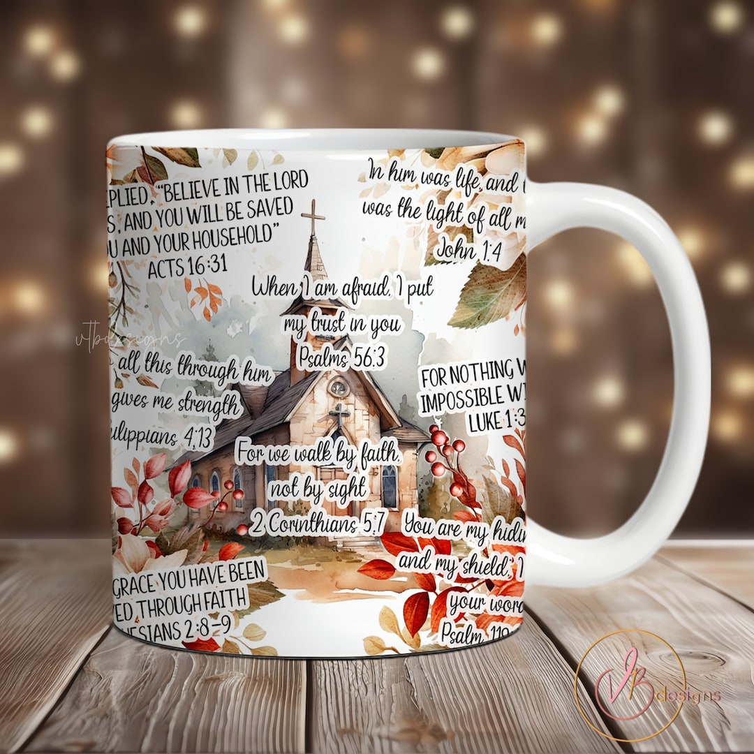 Bible Verse Christian Mug Sublimation Design, Faith Mug Wrap PNG,11 Oz ...