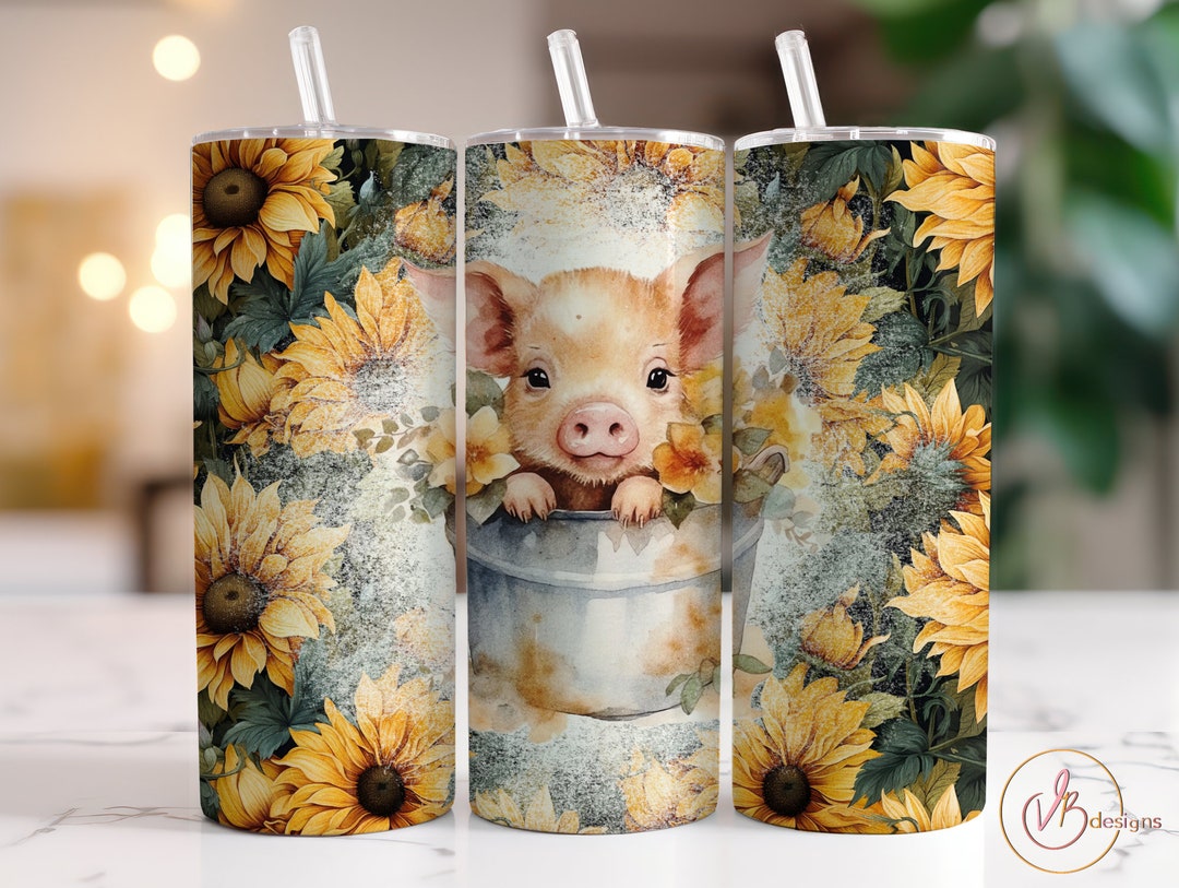 Sunflowers Pig Tumbler Wrap Western Seamless Tumbler Wrap Country ...
