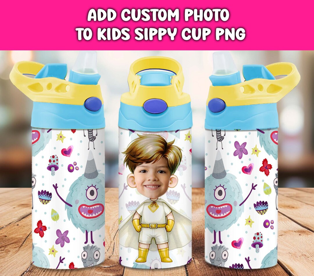 Add Photo Kids Sippy Cup Wrap Bundle, Custom Sippy Cup Png ...