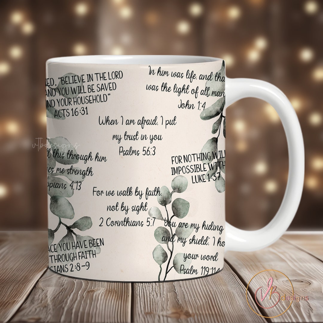 Bible Verse Christian Mug Sublimation Design, Faith Mug Wrap PNG,11 Oz ...