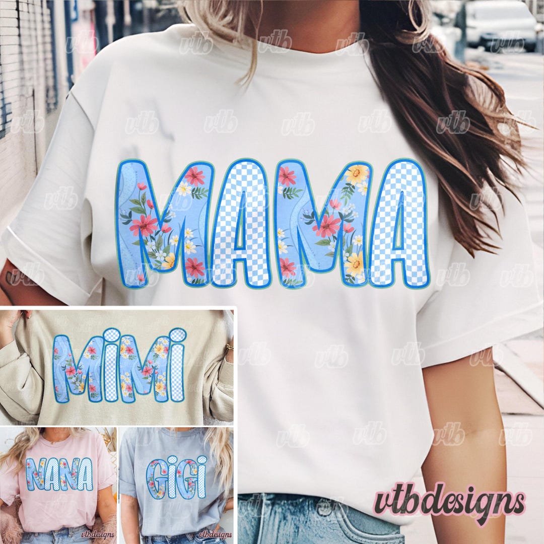 Blue Floral Mimi Nana Gigi Floral Checkered Bundle Png, Mothers Day Png ...