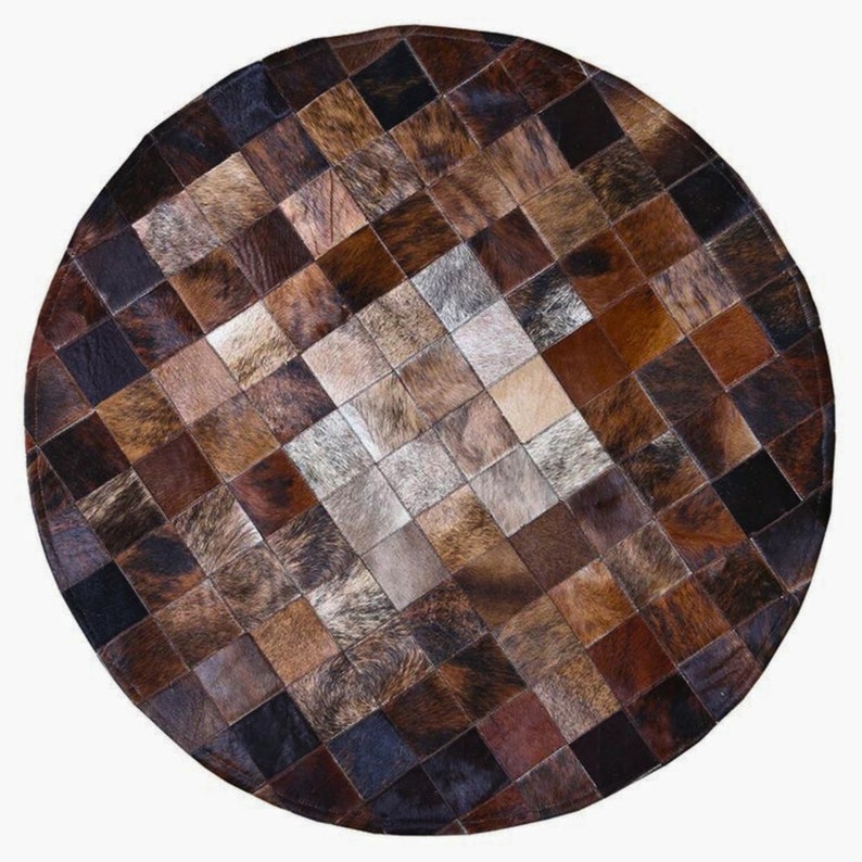 Hair on Cowhide Patchwork Rug Tricolor Cowhide Patchwork Round - Etsy