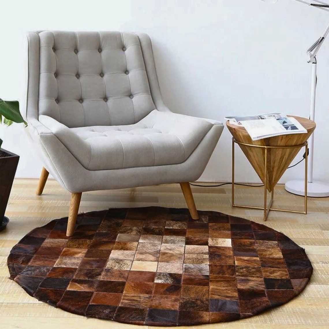 Hair on Cowhide Patchwork Rug Tricolor Cowhide Patchwork Round - Etsy