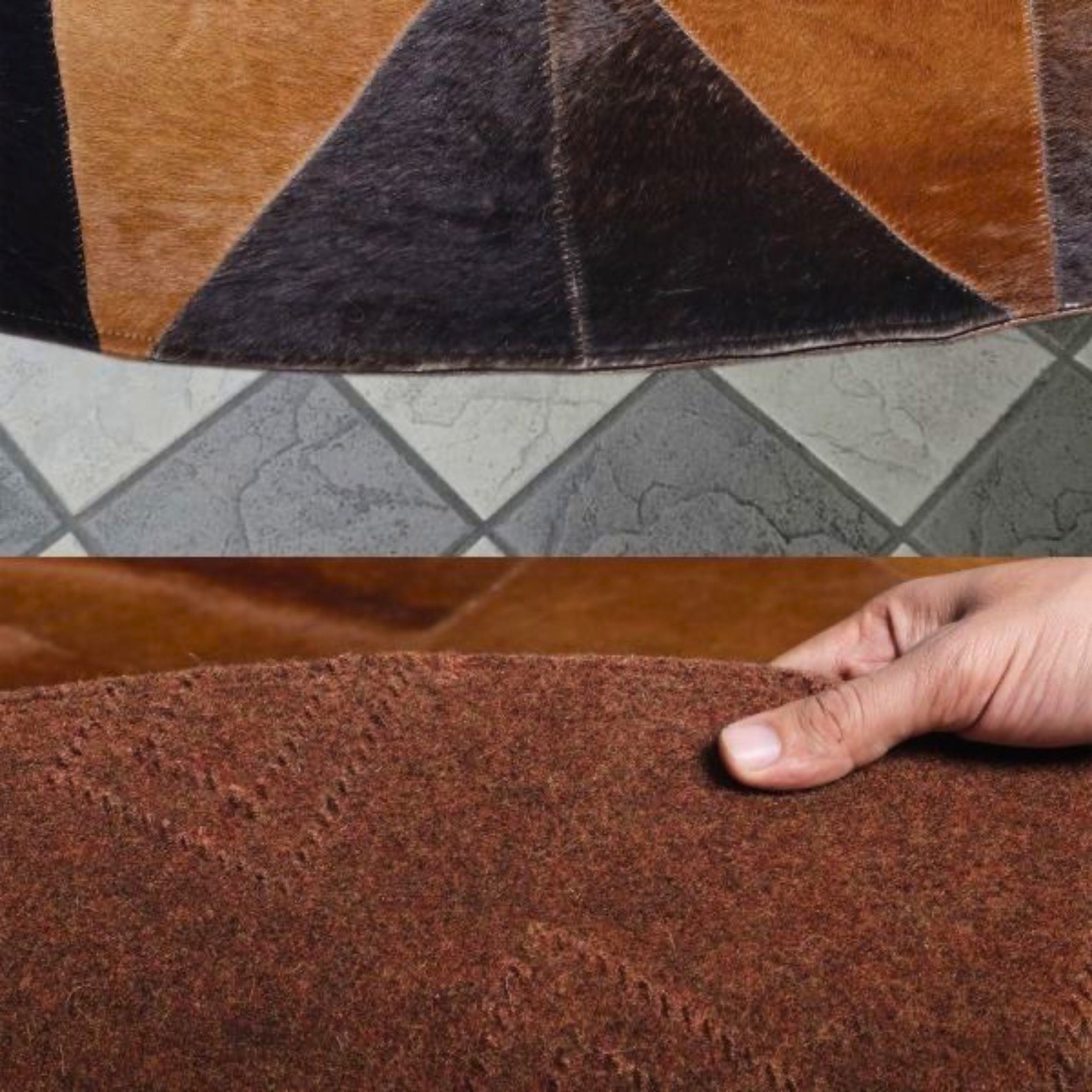 Hair on Cowhide Patchwork Rug Tricolor Cowhide Patchwork Round - Etsy