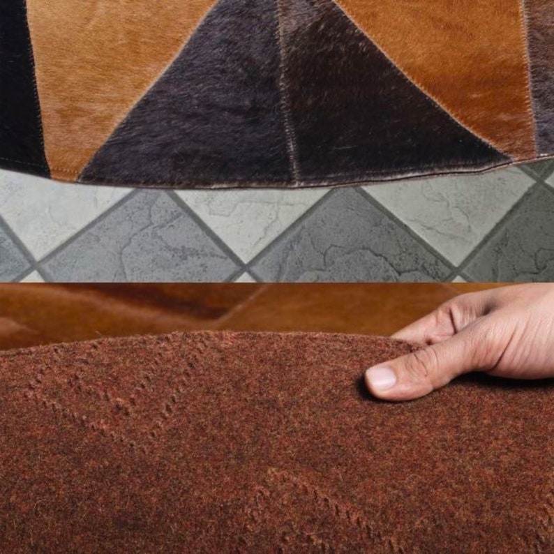 Hair on Cowhide Patchwork Rug Tricolor Cowhide Patchwork Round - Etsy