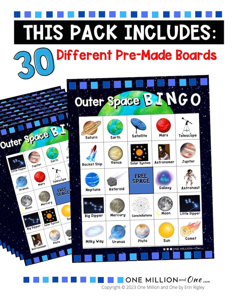 Outer Space BINGO Game | Printable Solar System Activity | 30 Boards ...