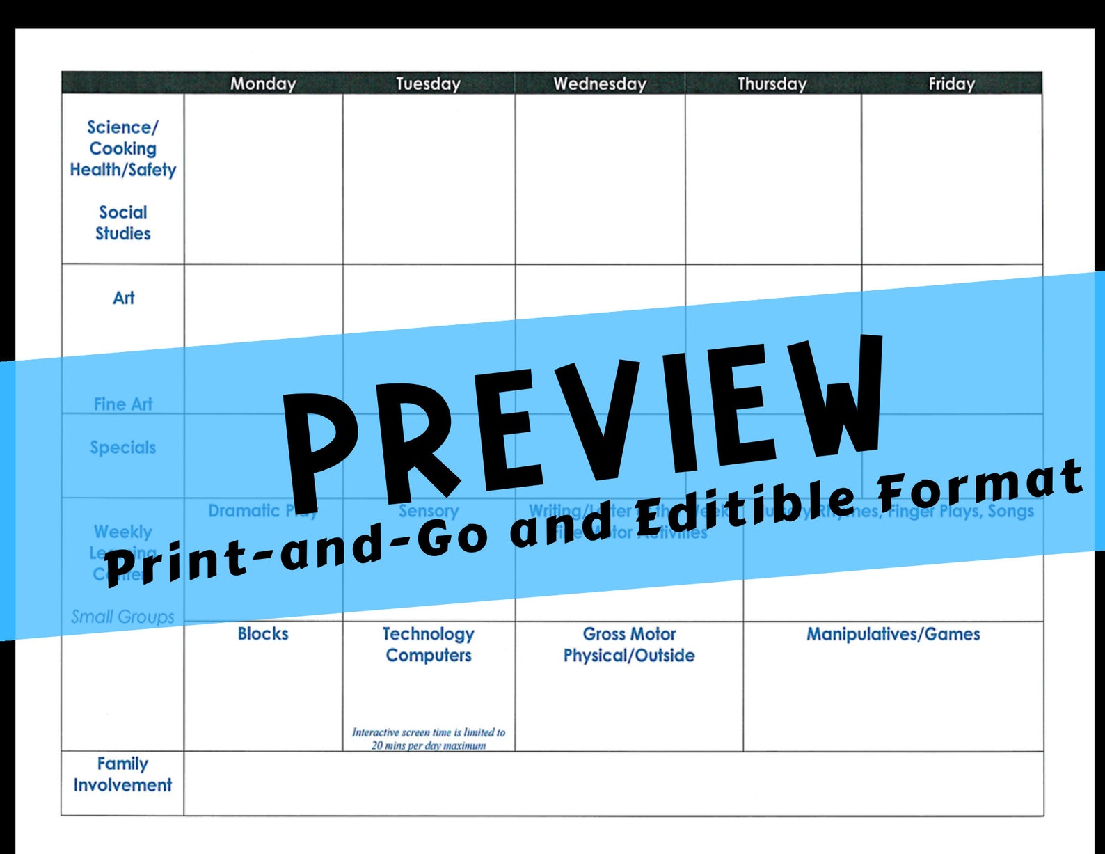 Editable Preschool Lesson Plan Template | Weekly Play-based Curriculum ...