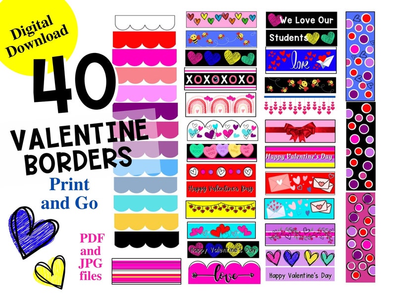 Valentine's Day Borders | Bulletin Board Borders | Printable Set ...