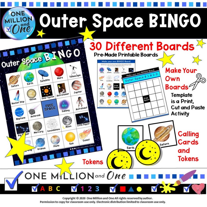 Outer Space BINGO Game | Printable Solar System Activity | 30 Boards ...