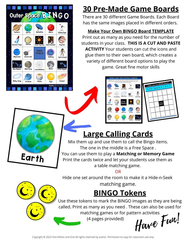 Outer Space BINGO Game | Printable Solar System Activity | 30 Boards ...